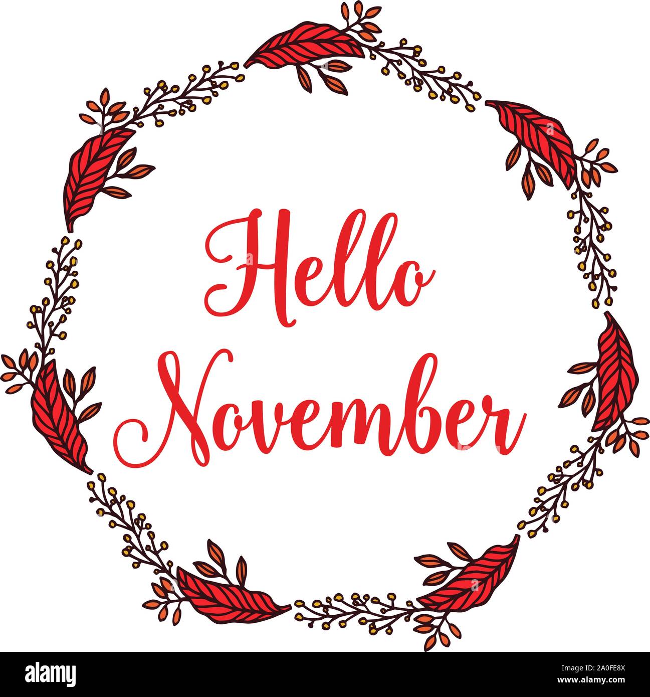 Design banner hello november, with graphic autumn leaf flower frame ...
