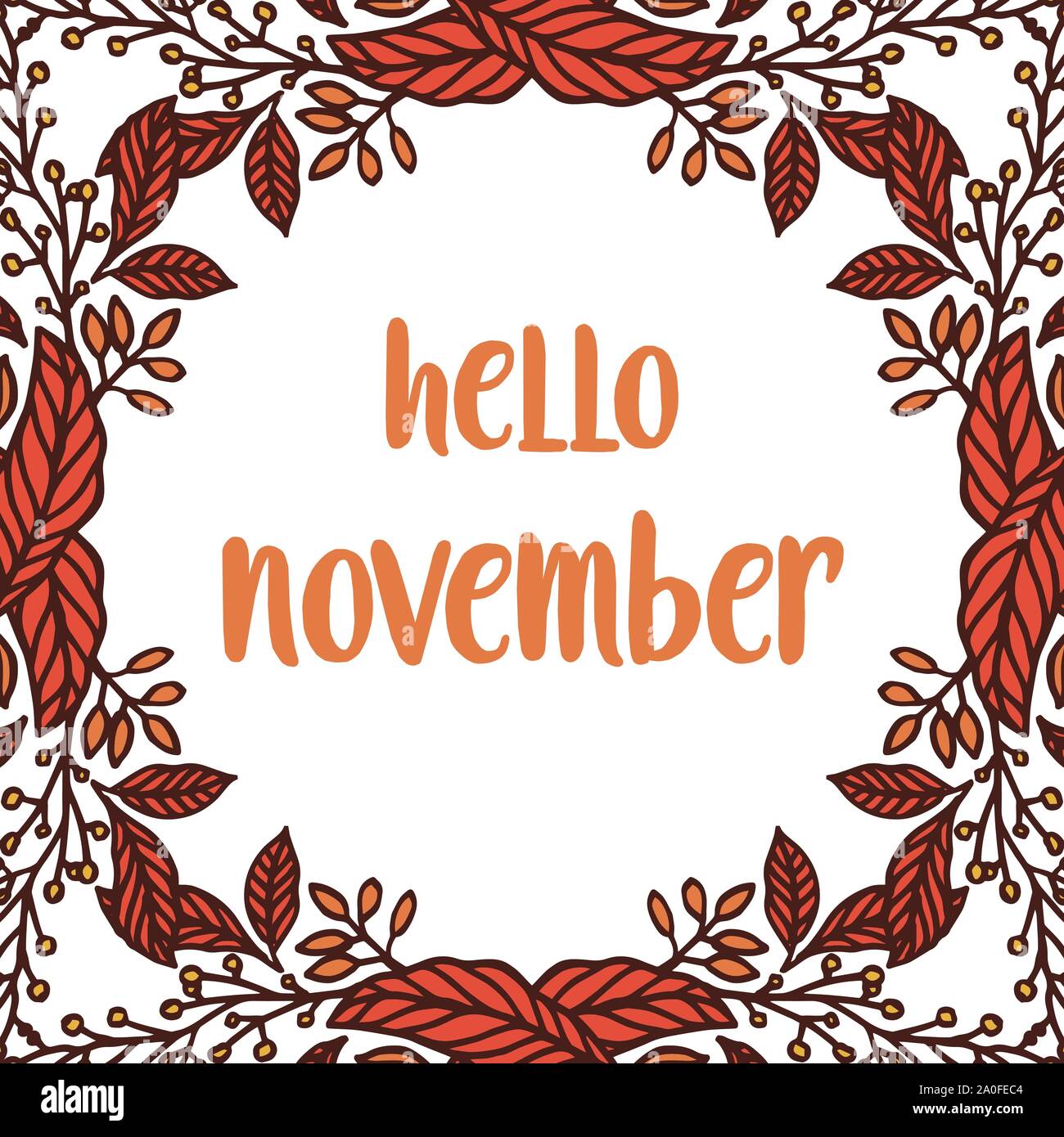 Decoration of elegant leaf flower frame, for modern greeting card hello ...