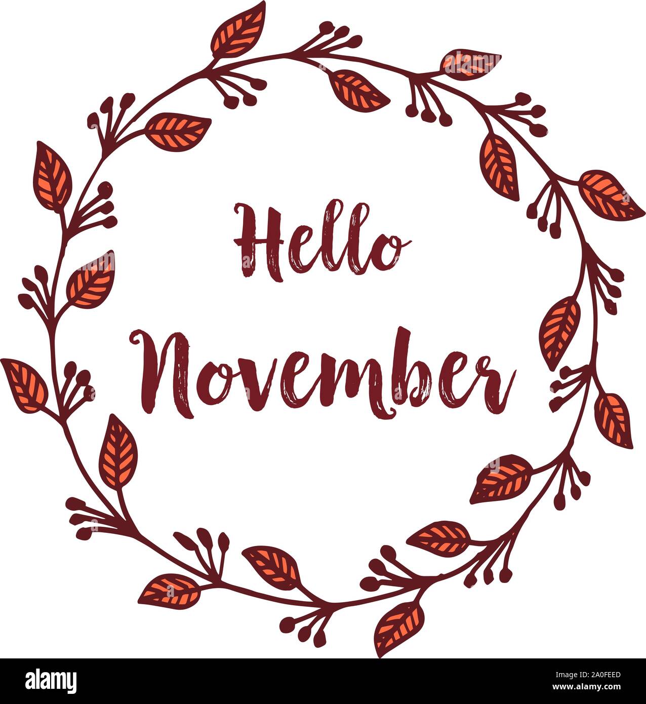 Template of lettering greeting card hello november, with motif of ...