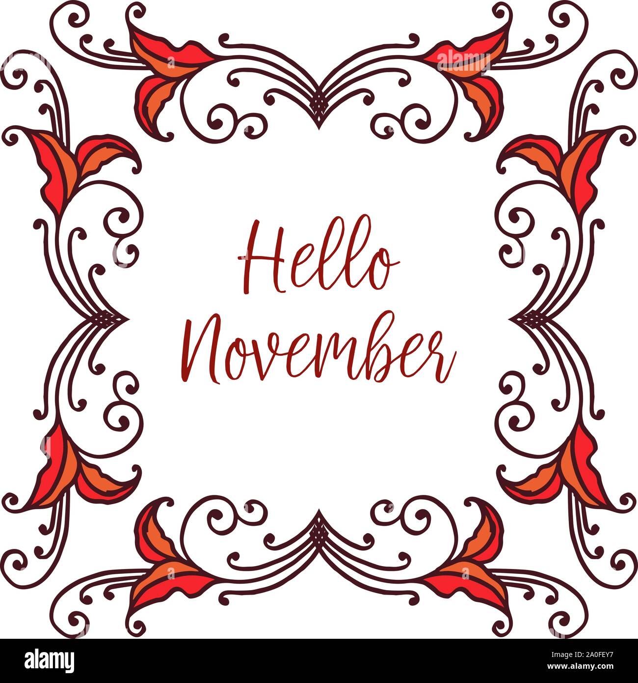 Handwritten hello november, with decorative element of leaf floral ...