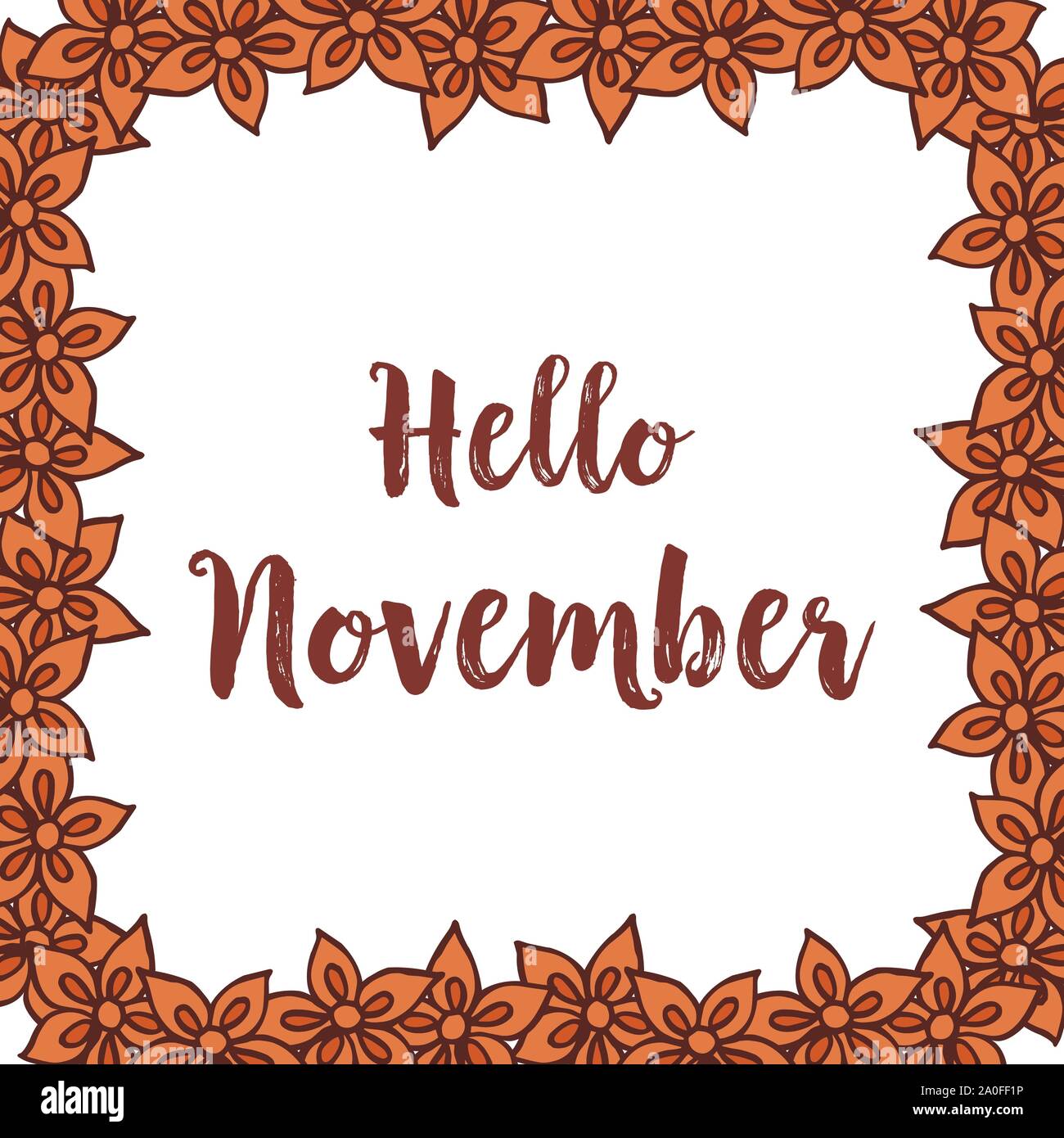 Handwritten hello november, with decorative element of leaf floral ...