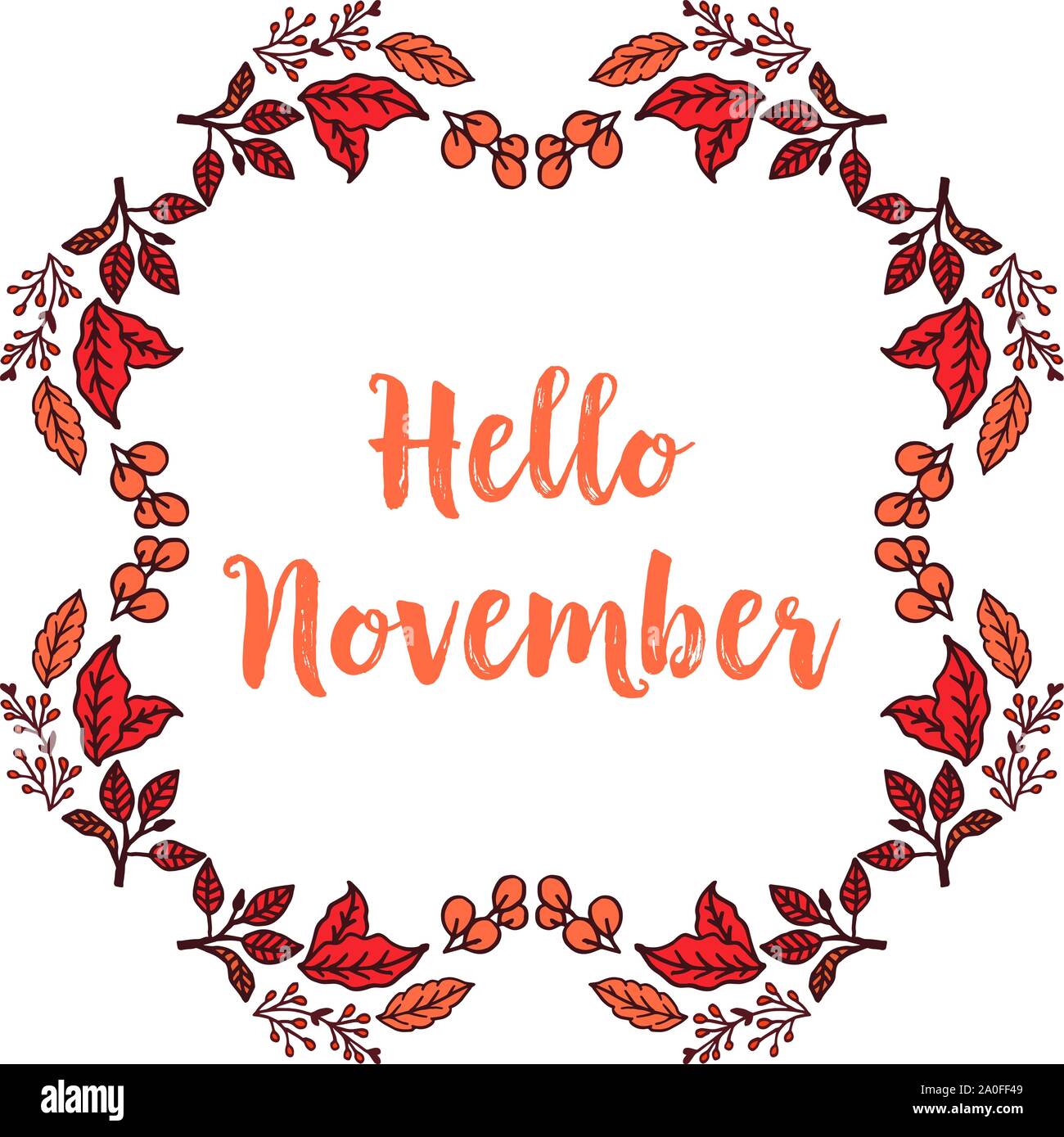 Frame flower leaves autumn vintage hand drawn, for decoration template ...