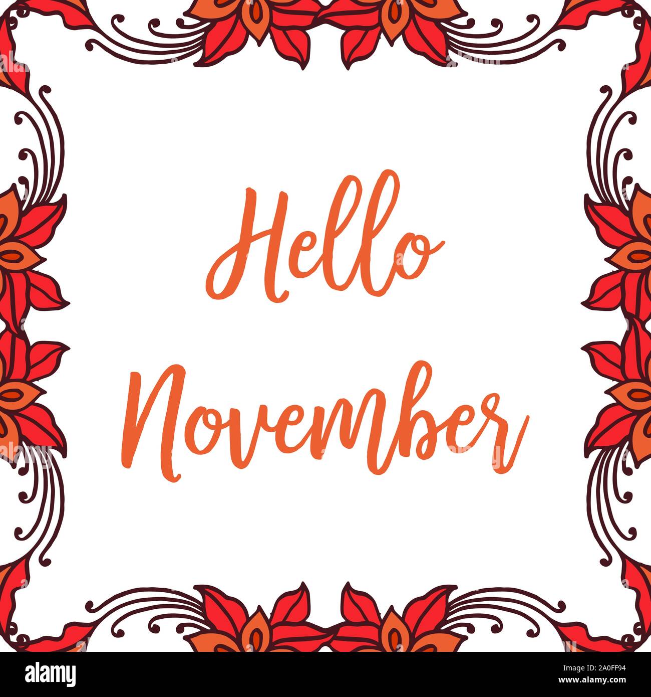 Frame flower leaves autumn vintage hand drawn, for decoration template ...