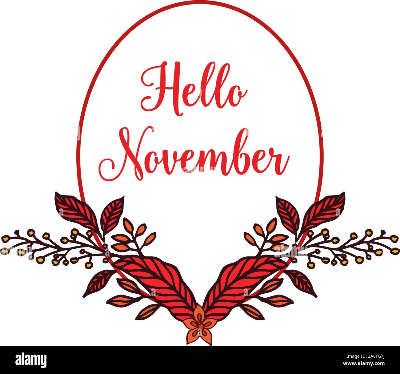 Decorative of card hello november hand drawn, with design plant of leaf ...