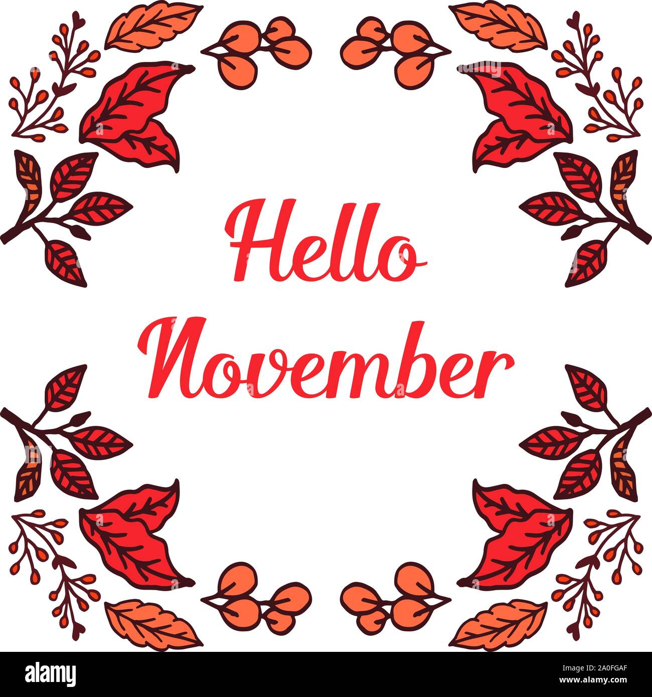 Frame flower leaves autumn vintage hand drawn, for decoration template ...