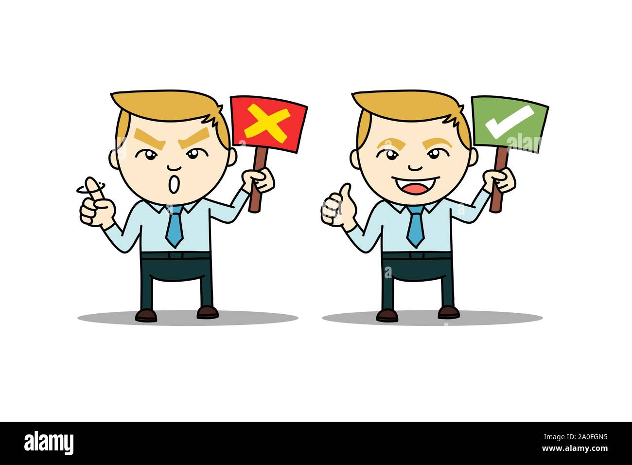 Worker business man with true and fault signs. Signature for deny and ...