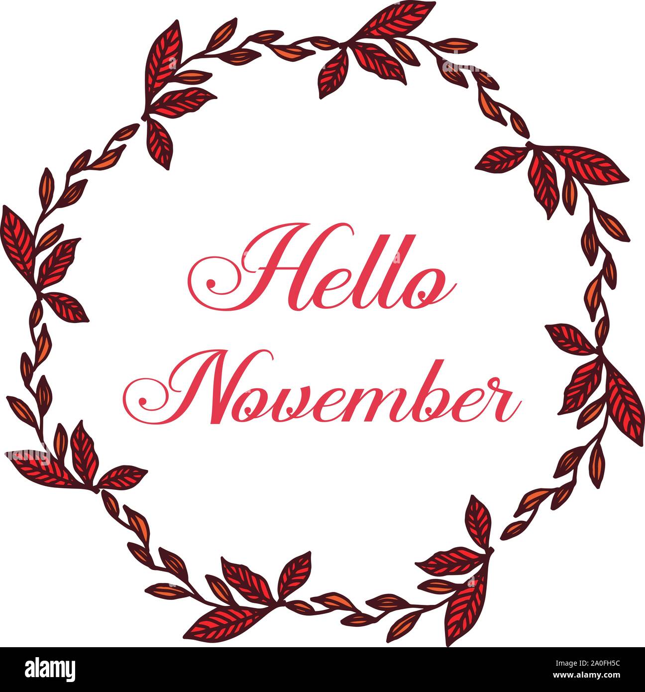 Design banner hello november, with graphic autumn leaf flower frame ...