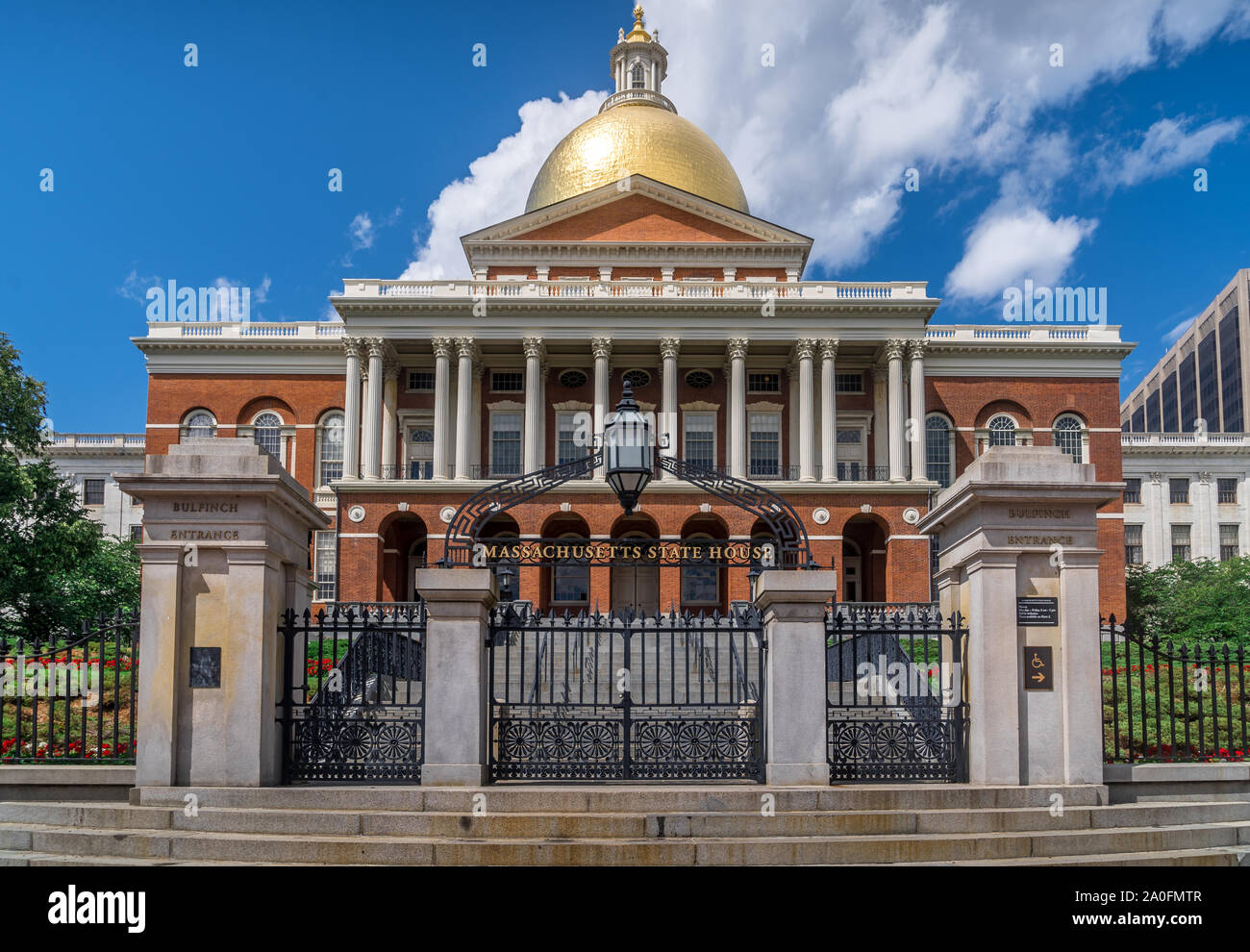 View of the Massachusetts State House with a golden dome in Boston on a ...