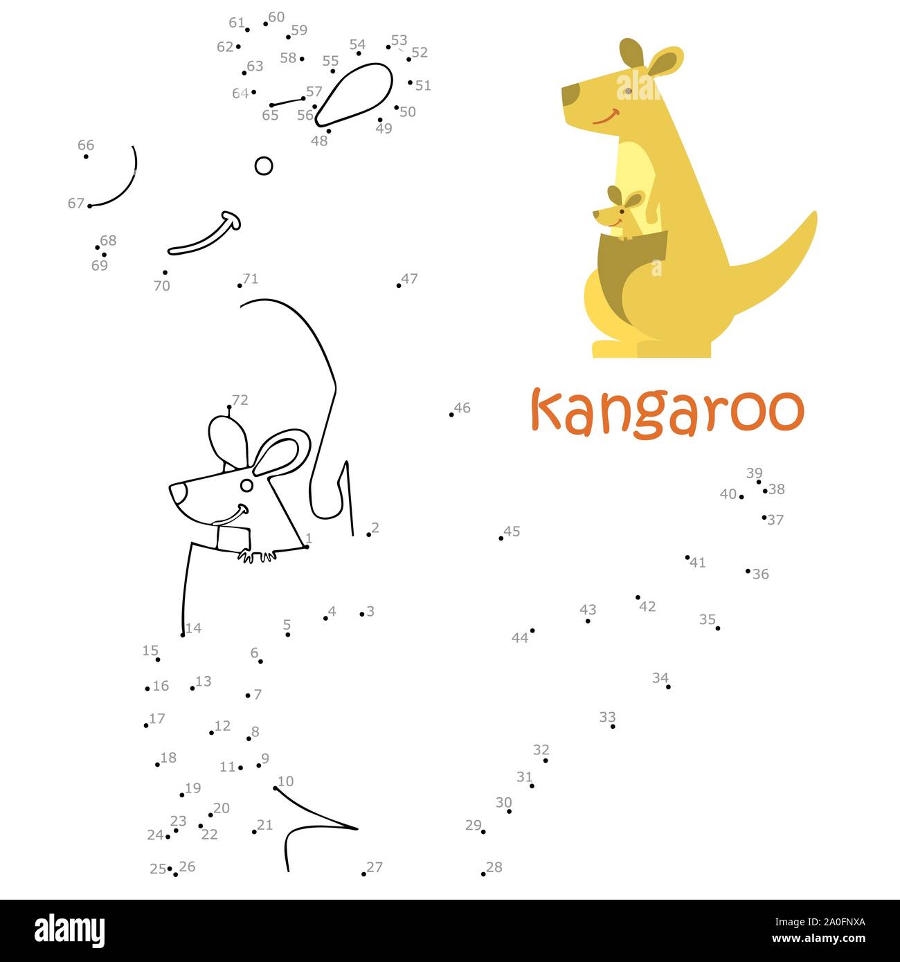 Coloring book and dot to dot game for children. Numbers game. kangaroo ...