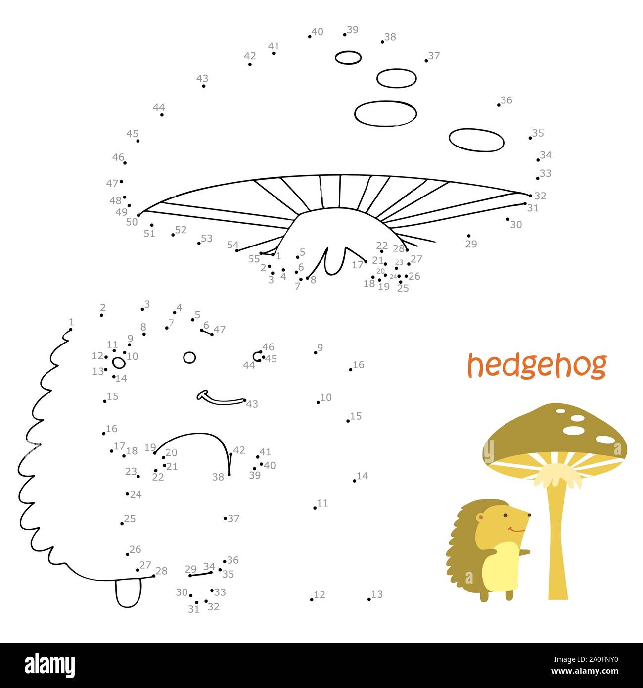 Coloring book and dot to dot game for children. Numbers game. hedgehog ...
