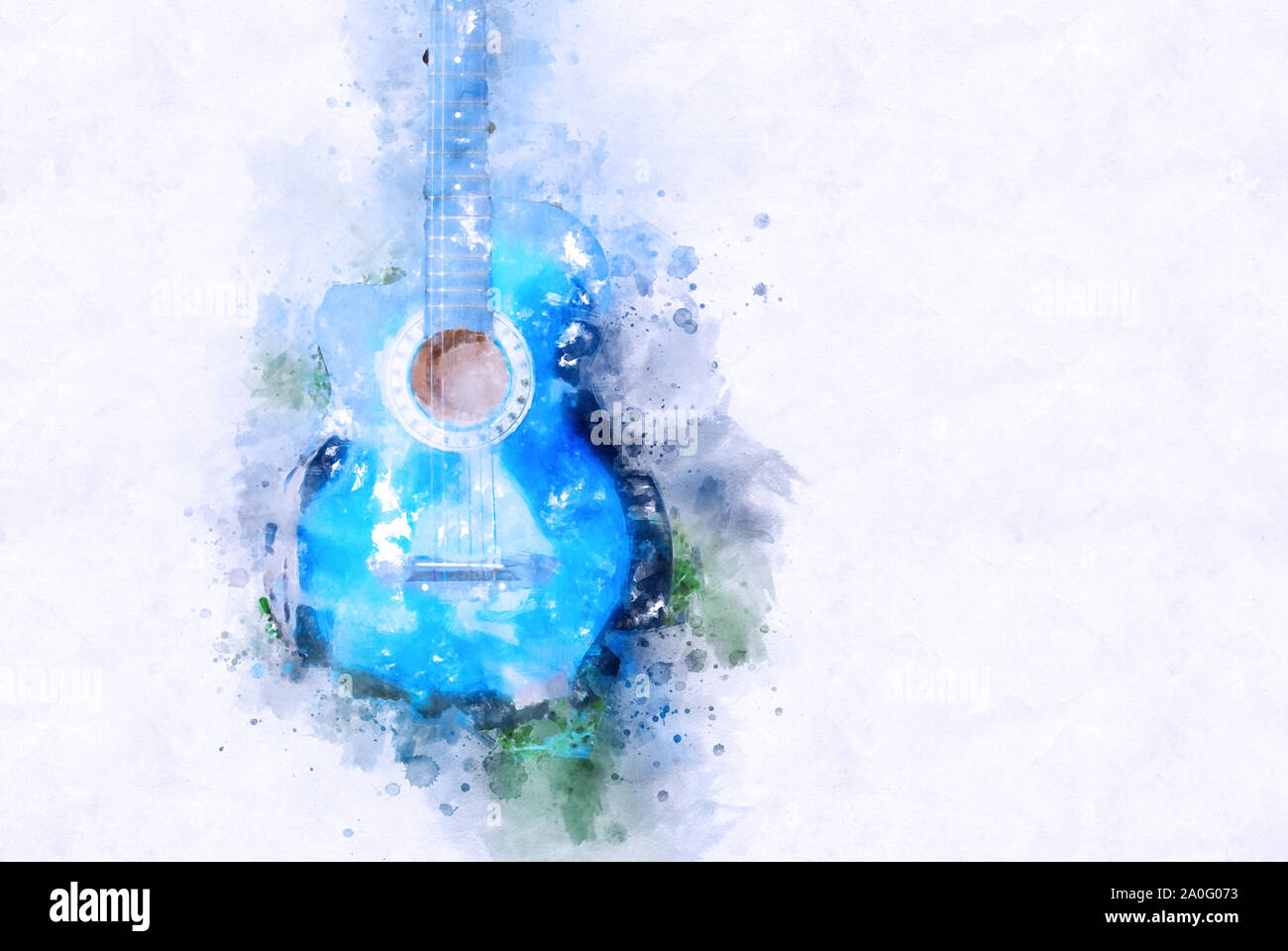 Abstract colorful Acoustic Guitar in the foreground Close up on ...