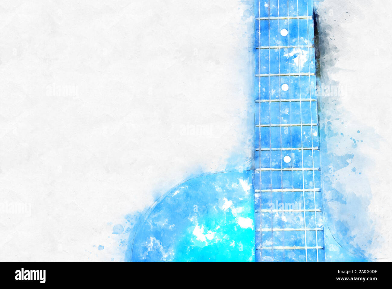Abstract blue color shape on Acoustic Guitar in the foreground Close up ...
