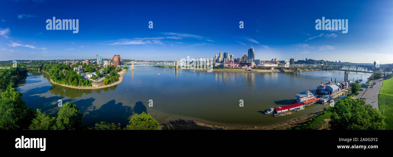 View of Cincinnati downtown skyline with skyscrapers from Covington and ...