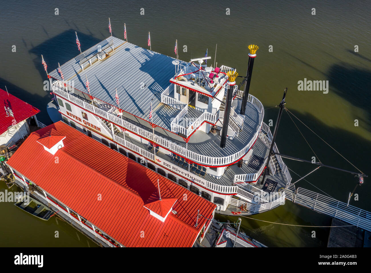 Old steamboats docked on the Ohio River in Newport Kentucky across from ...