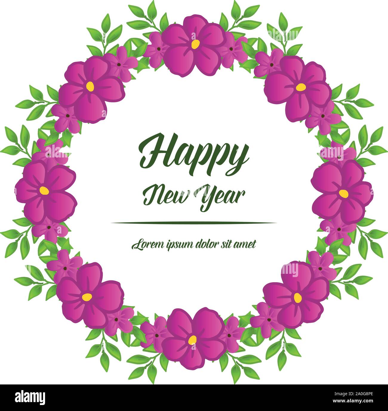 Design invitation card happy new year, with cute purple flower frame ...
