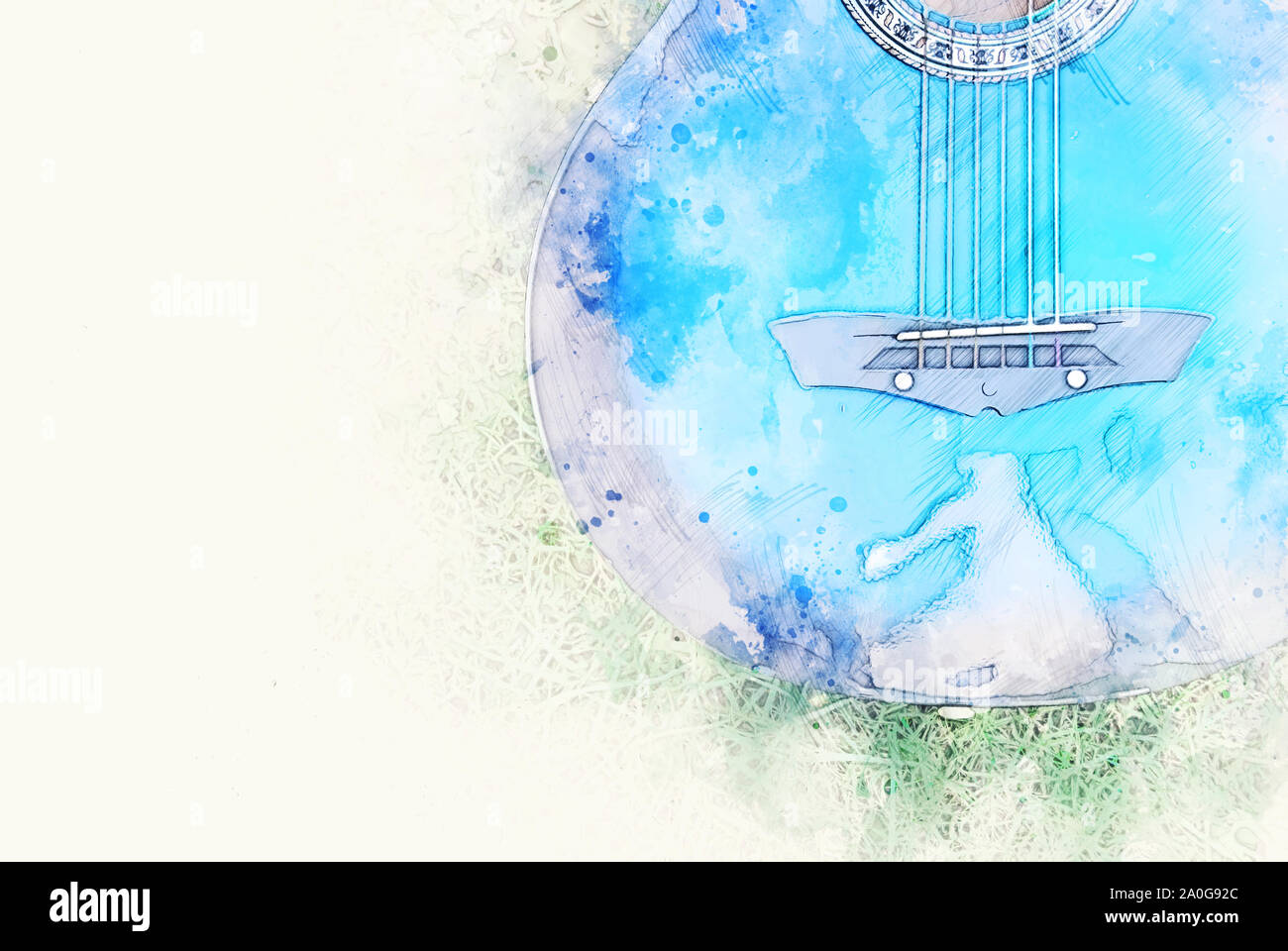 Abstract colorful Acoustic Guitar in the foreground Close up on ...