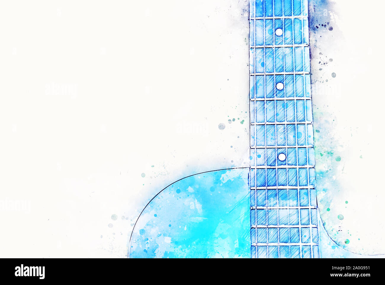 Abstract blue color shape on Acoustic Guitar in the foreground Close up ...