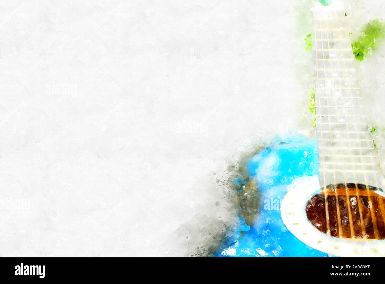Abstract blue color shape on acoustic guitar on watercolor illustration ...