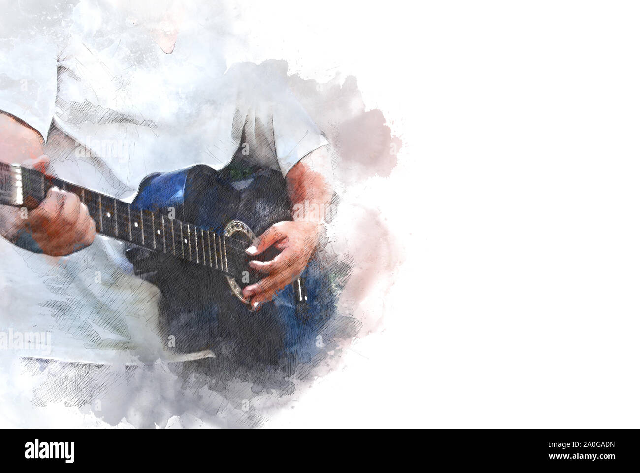 Abstract beautiful a man playing acoustic Guitar in the foreground on ...