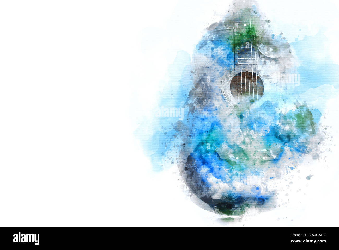 Abstract acoustic guitar on watercolor illustration painting background ...