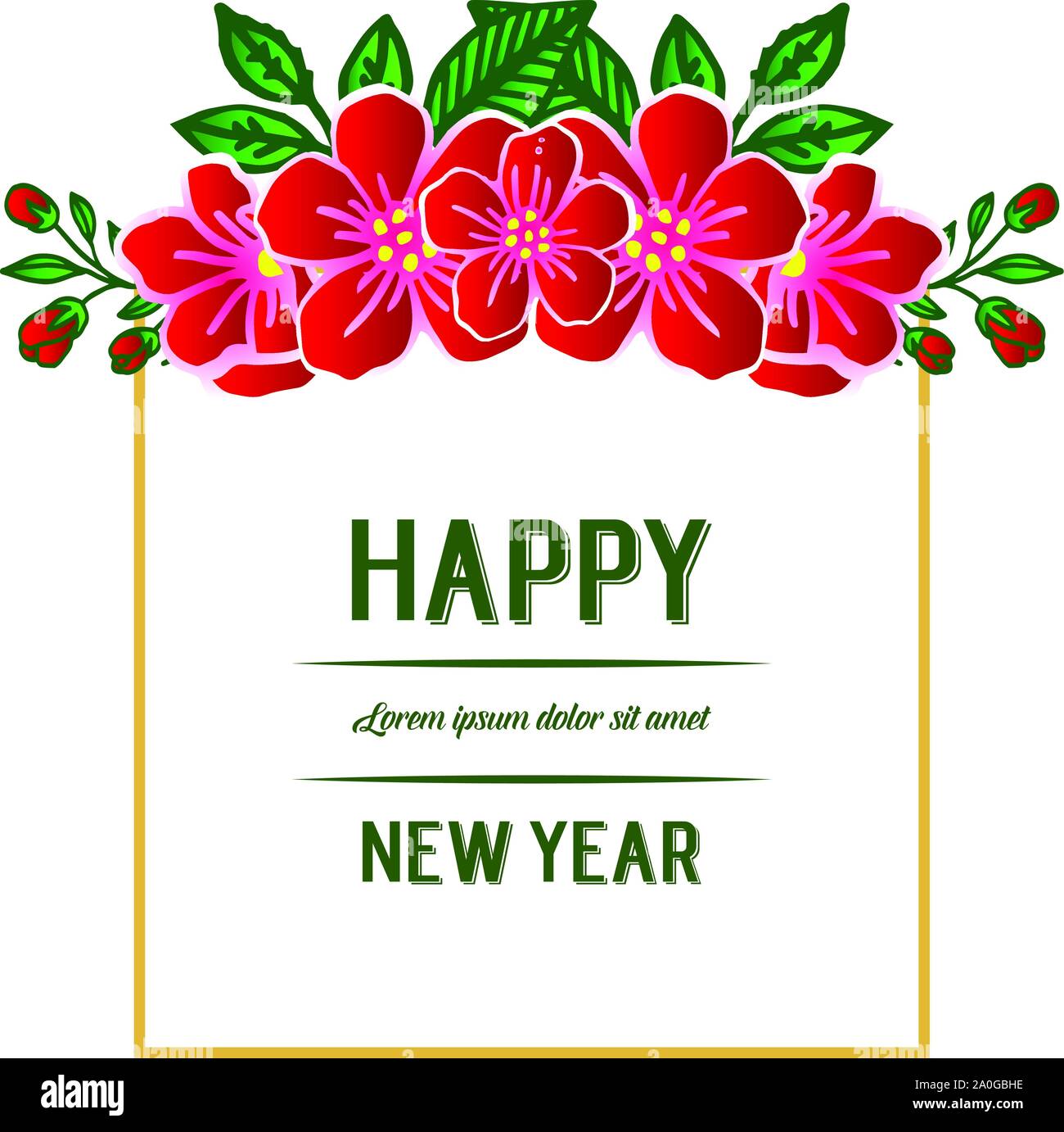 Wallpaper of card happy new year with elegant red flower frame. Vector ...