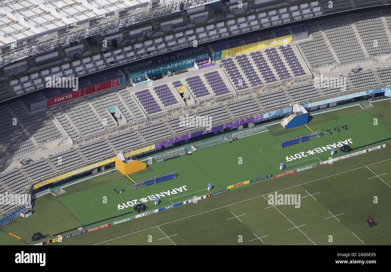 A photo taken from a Kyodo News helicopter on Sept. 20, 2019, shows ...