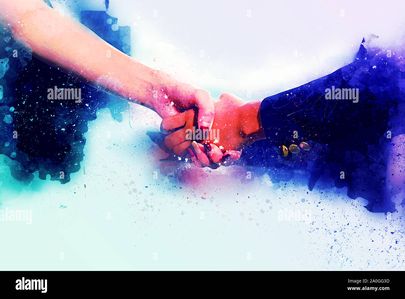 Abstract close-up colorful handshake business on watercolor ...