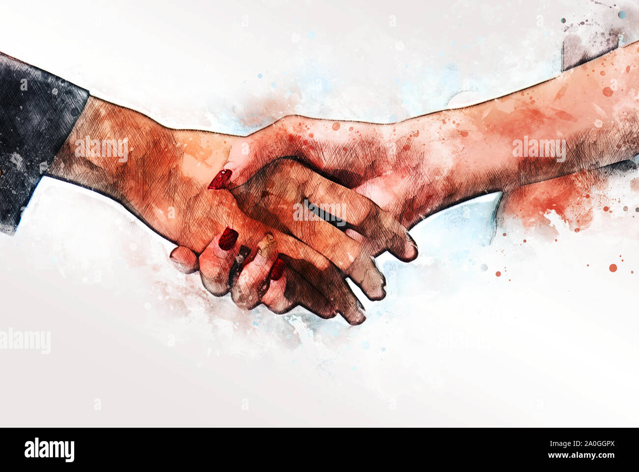 Abstract business handshake concept watercolor illustration painting ...