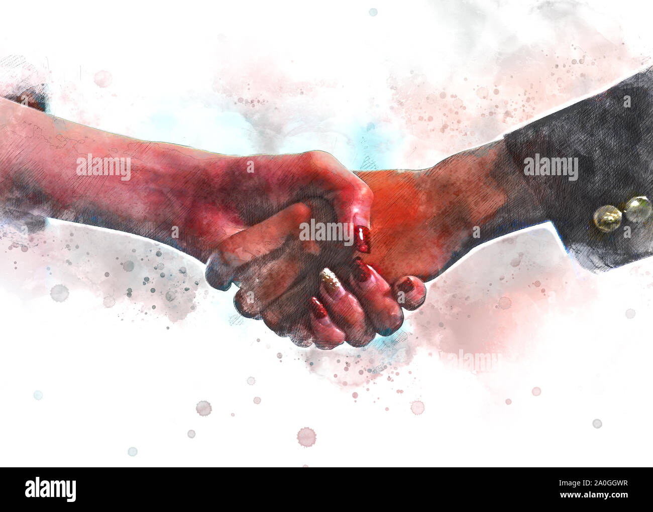 Abstract close-up colorful handshake business on watercolor ...
