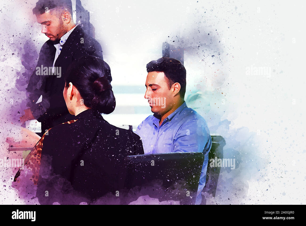 Abstract colorful business person meeting in meeting room on watercolor ...