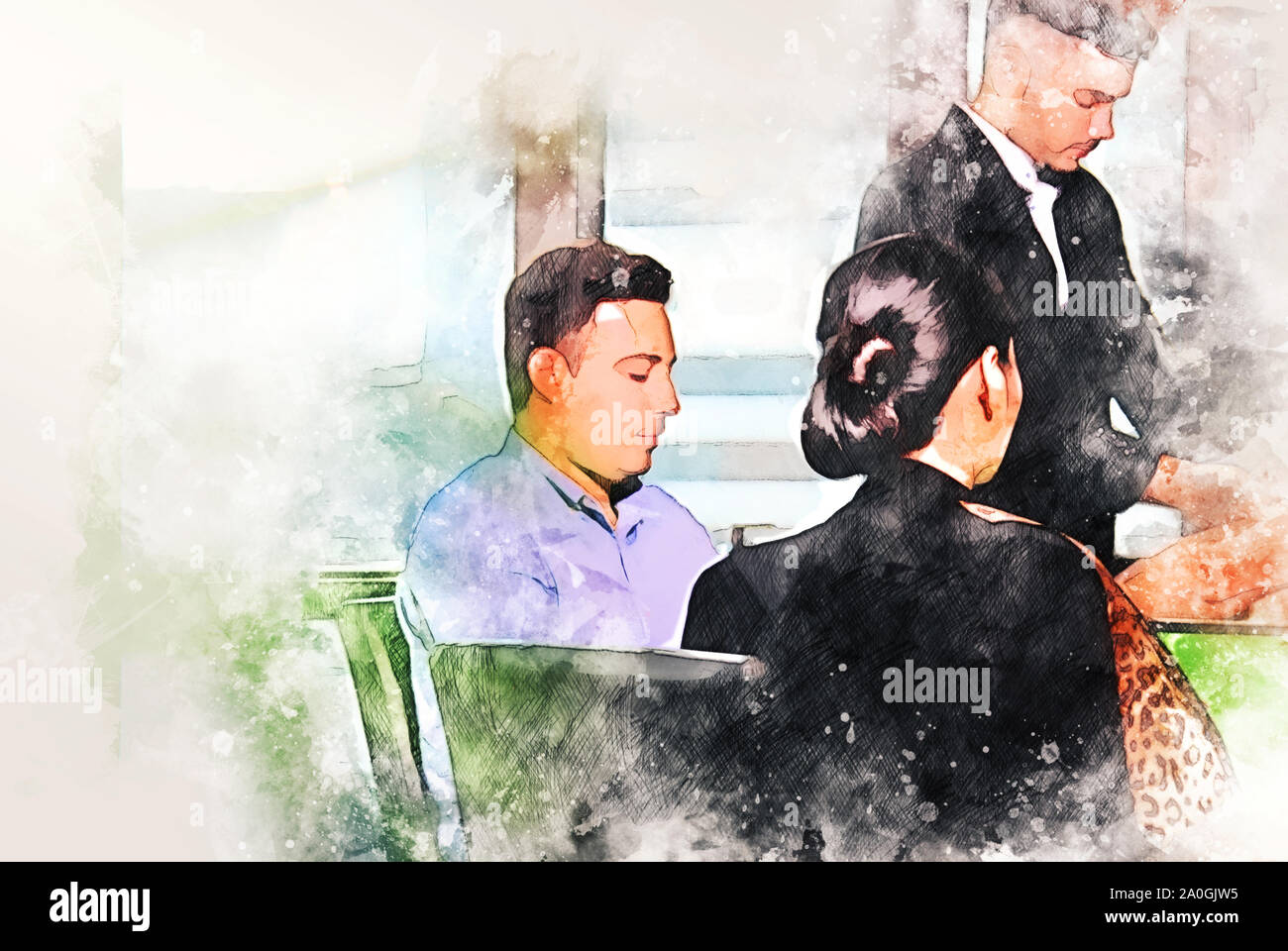 Abstract colorful business person meeting in meeting room on watercolor ...