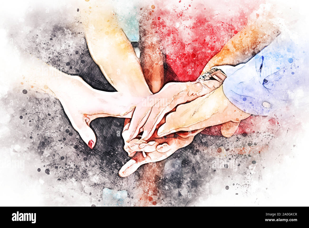 Abstract colorful shape on handshake teamwork for business concept on ...