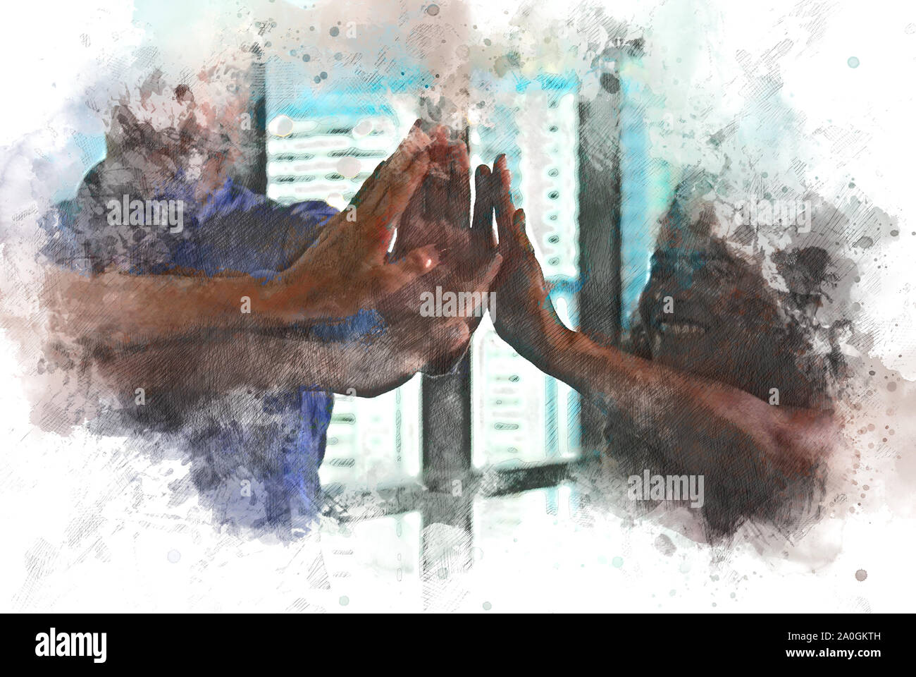 Abstract colorful handshake for business teamwork concept on watercolor ...
