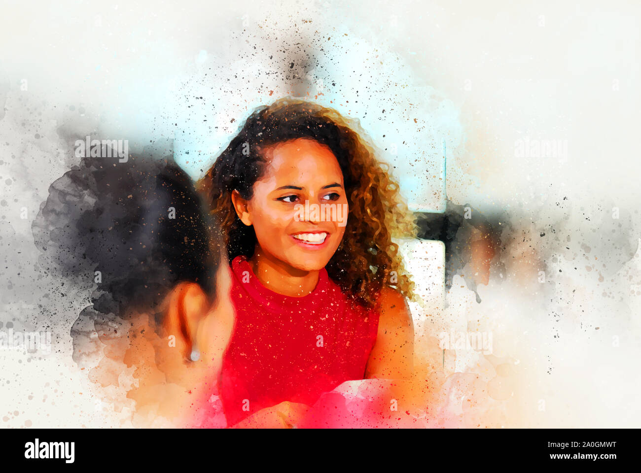 Abstract colorful business woman meeting and talking in office on ...