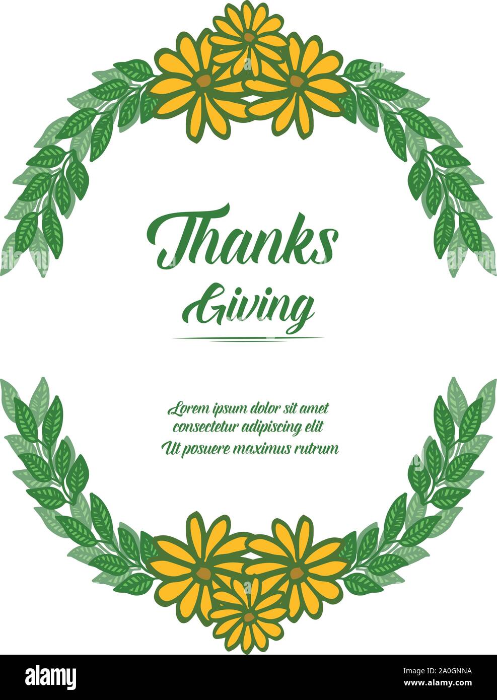 Text greeting card of thanksgiving, with green leafy flower frame ...