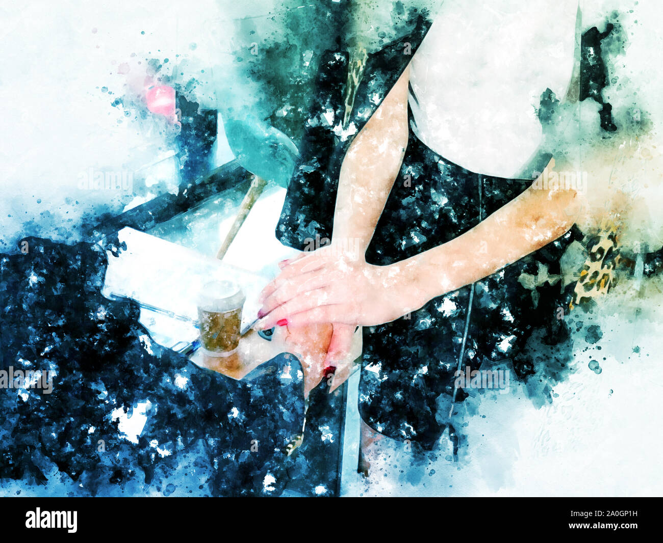 Abstract colorful Business teamwork handshake on watercolor ...