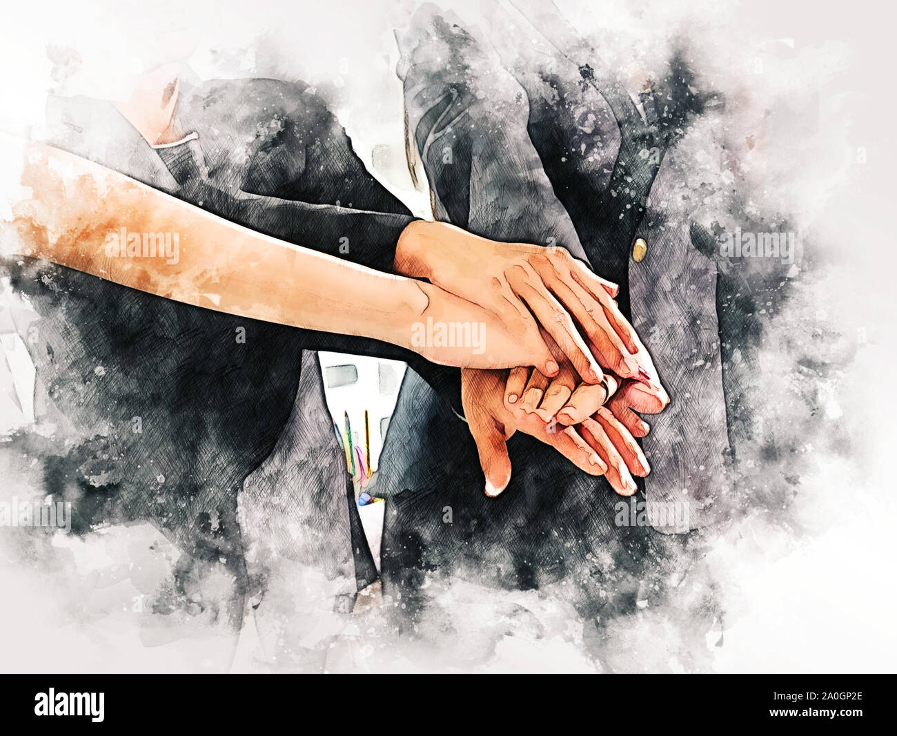 Abstract colorful Business teamwork handshake on watercolor ...