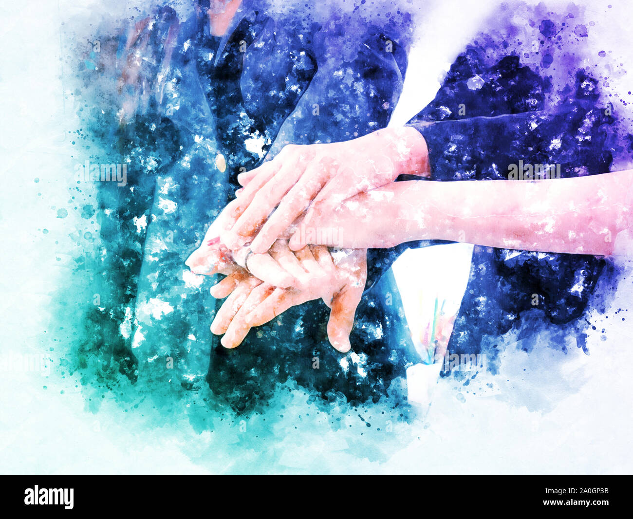 Abstract colorful Business teamwork handshake on watercolor ...