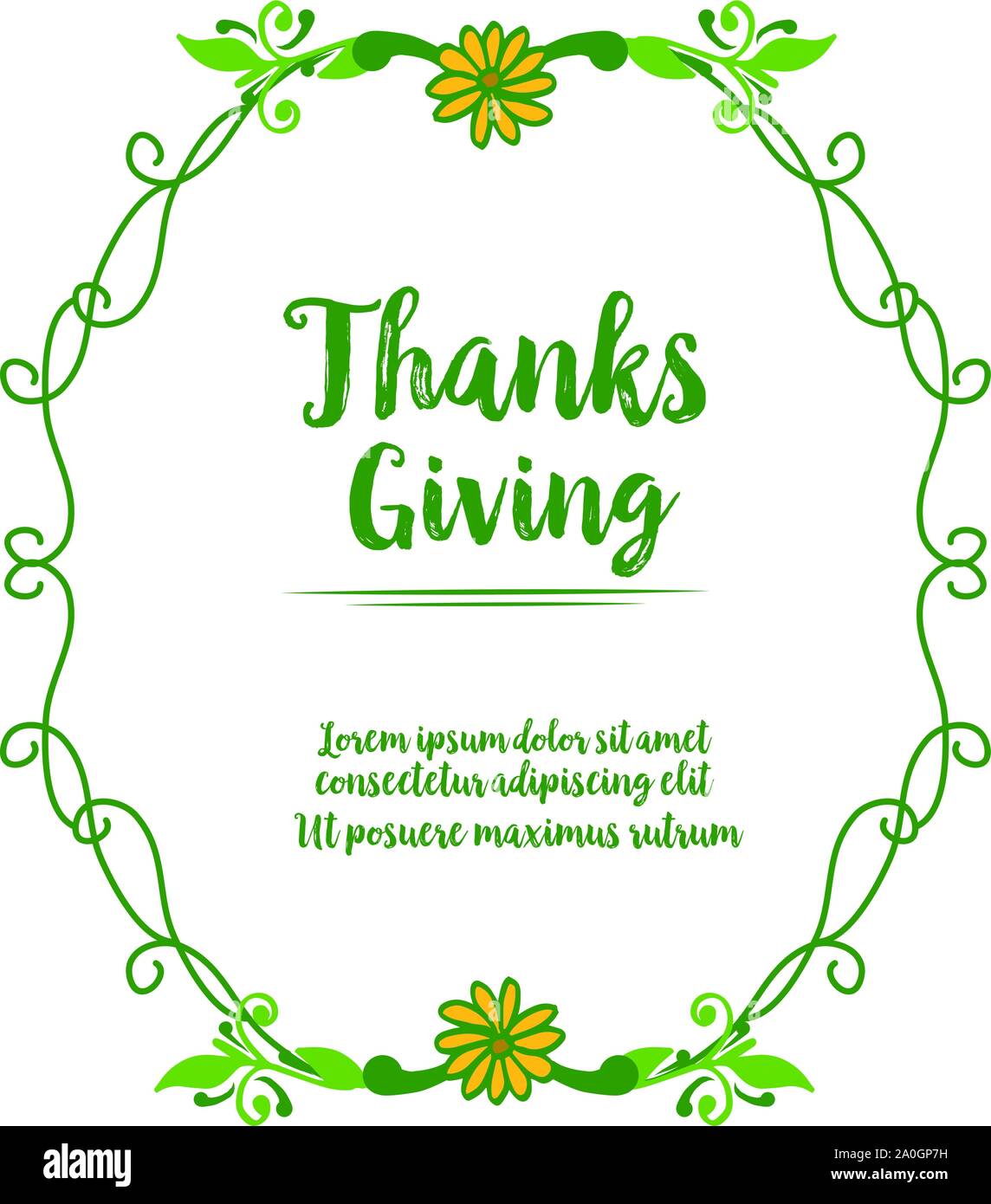 Lettering thanksgiving hand drawn, with graphic orange flower frame ...