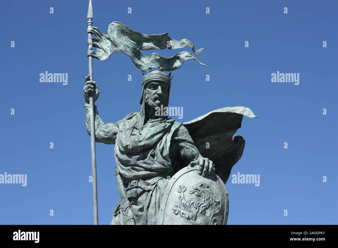 Spain - The statue of Alfonso IX, King of Leon, in the Plaza de Santo ...