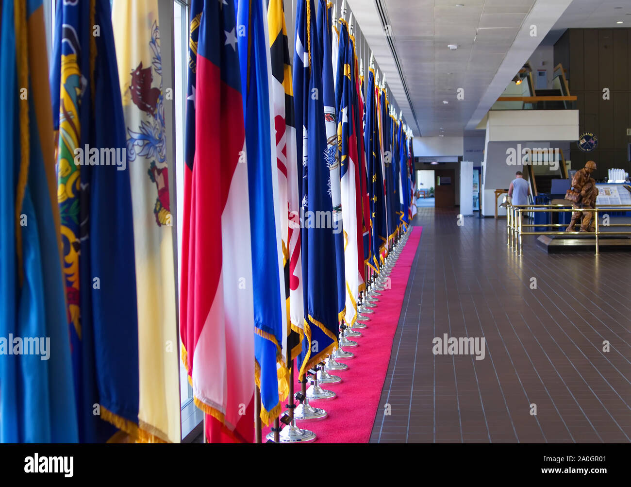 Bethesda, MD USA. Jun 2013. State flags on display in the lobby of the ...