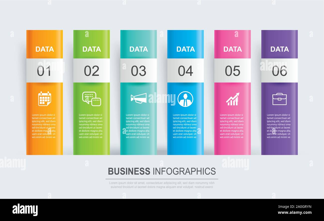 Infographics tab paper index with 6 data template. Vector illustration ...