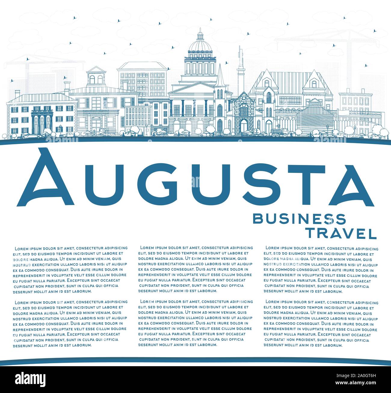 Outline Augusta Maine City Skyline with Blue Buildings and Copy Space ...