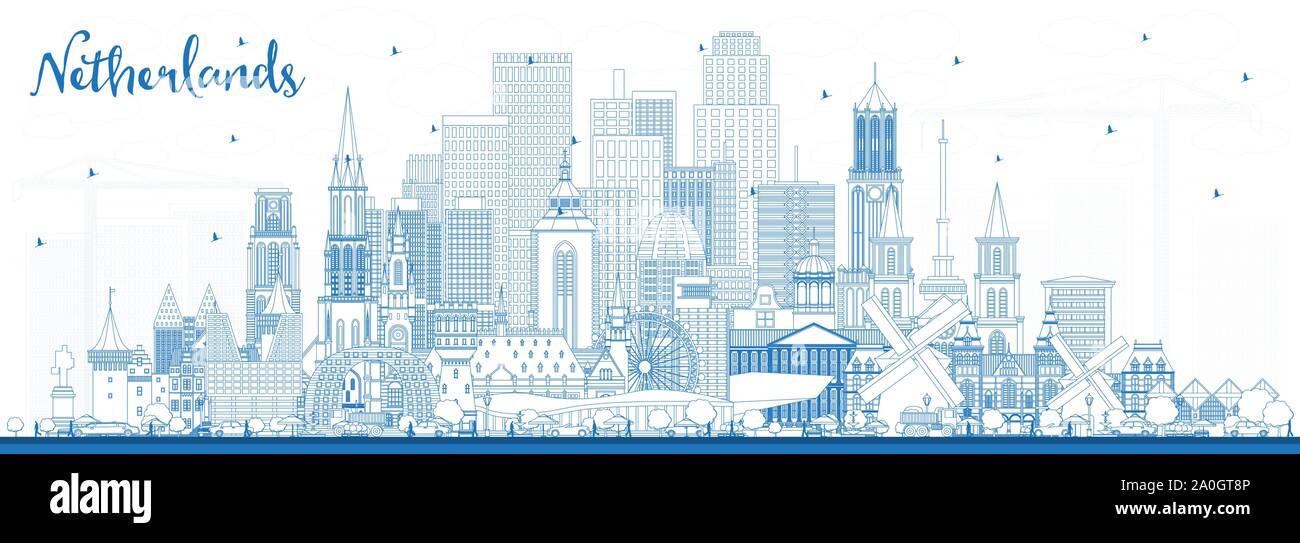 Outline Netherlands Skyline with Blue Buildings. Vector Illustration ...