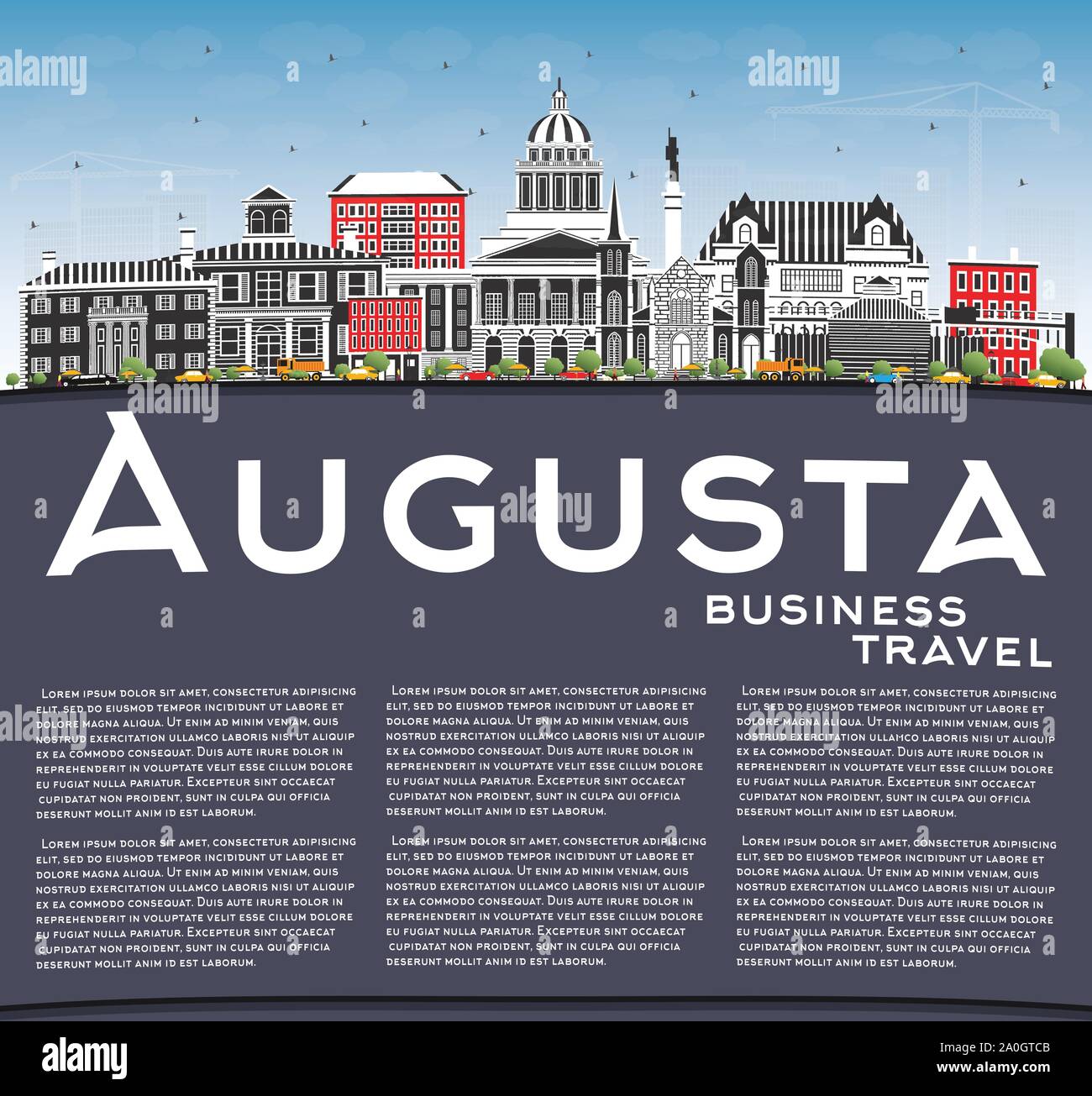 Augusta Maine City Skyline with Color Buildings, Blue Sky and Copy ...