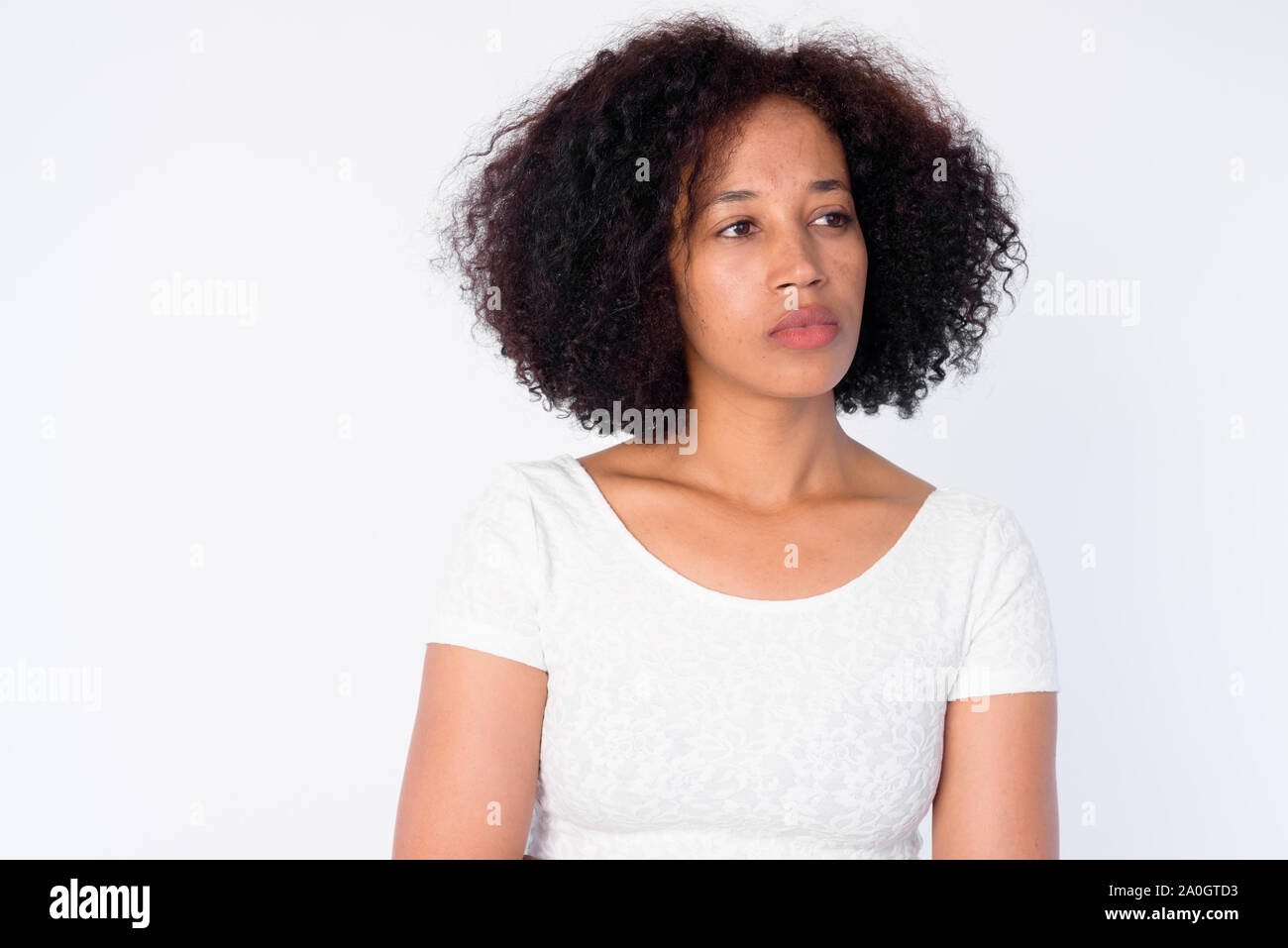 Face of young beautiful African woman thinking Stock Photo - Alamy