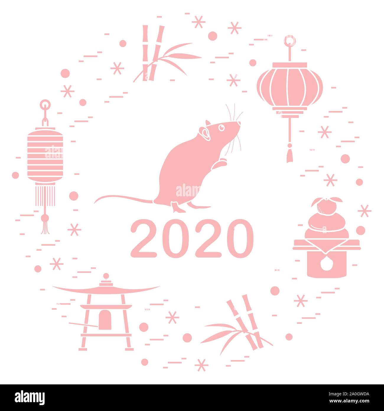 Happy new year. Vector illustration with 2020 year numbers, rat ...