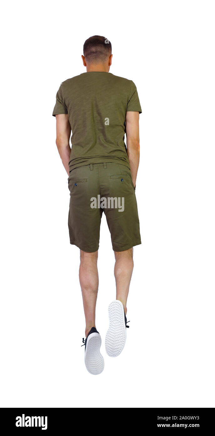 Back view of man in zero gravity or a fall. guy is flying, falling or ...