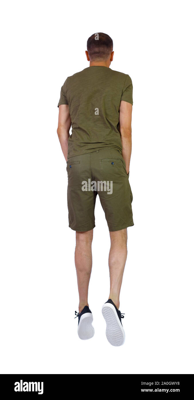 Back view of man in zero gravity or a fall. guy is flying, falling or ...