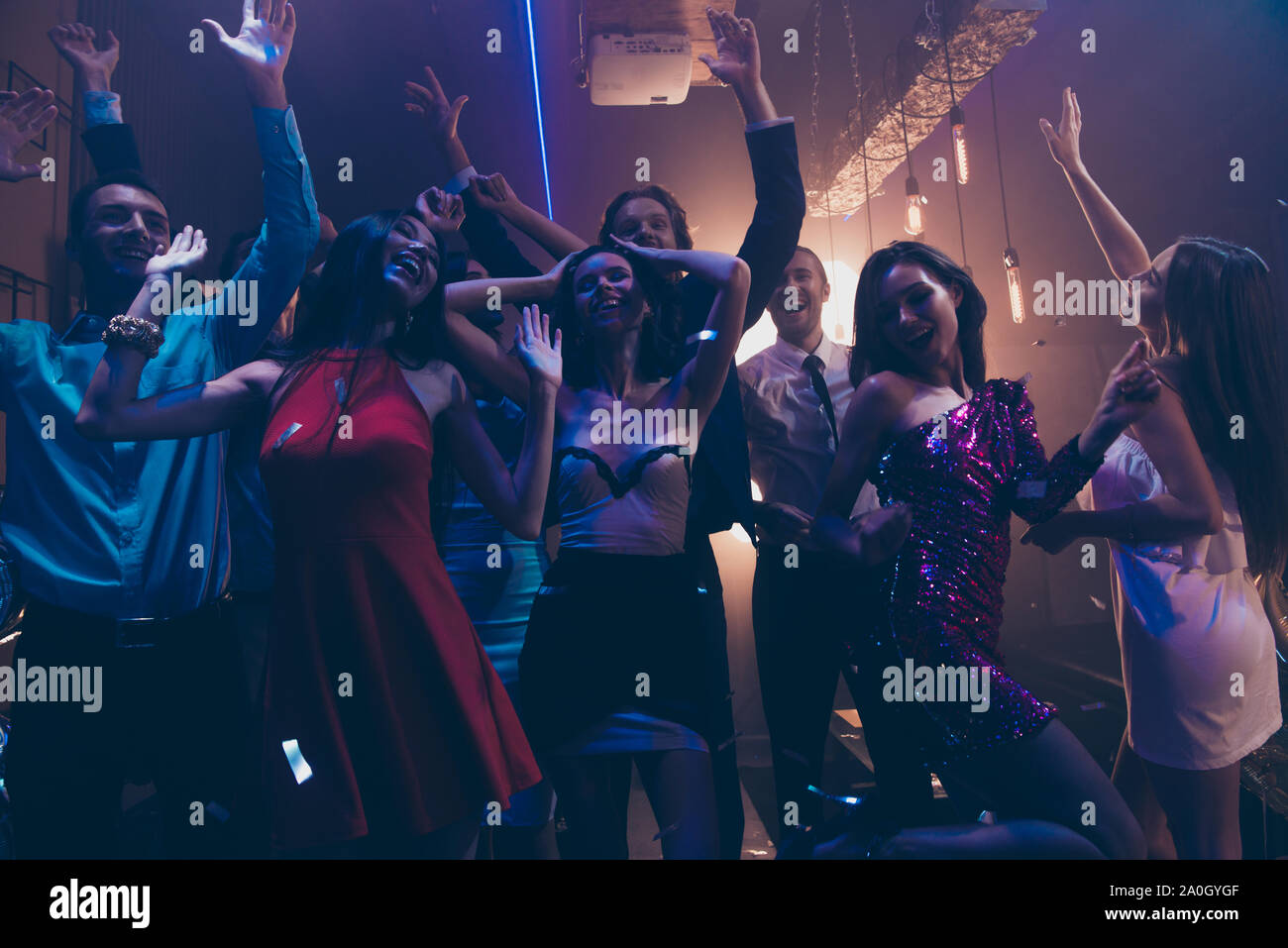 Best party mood! Low angle top view photo of leisure, lifestyle, trendy ...